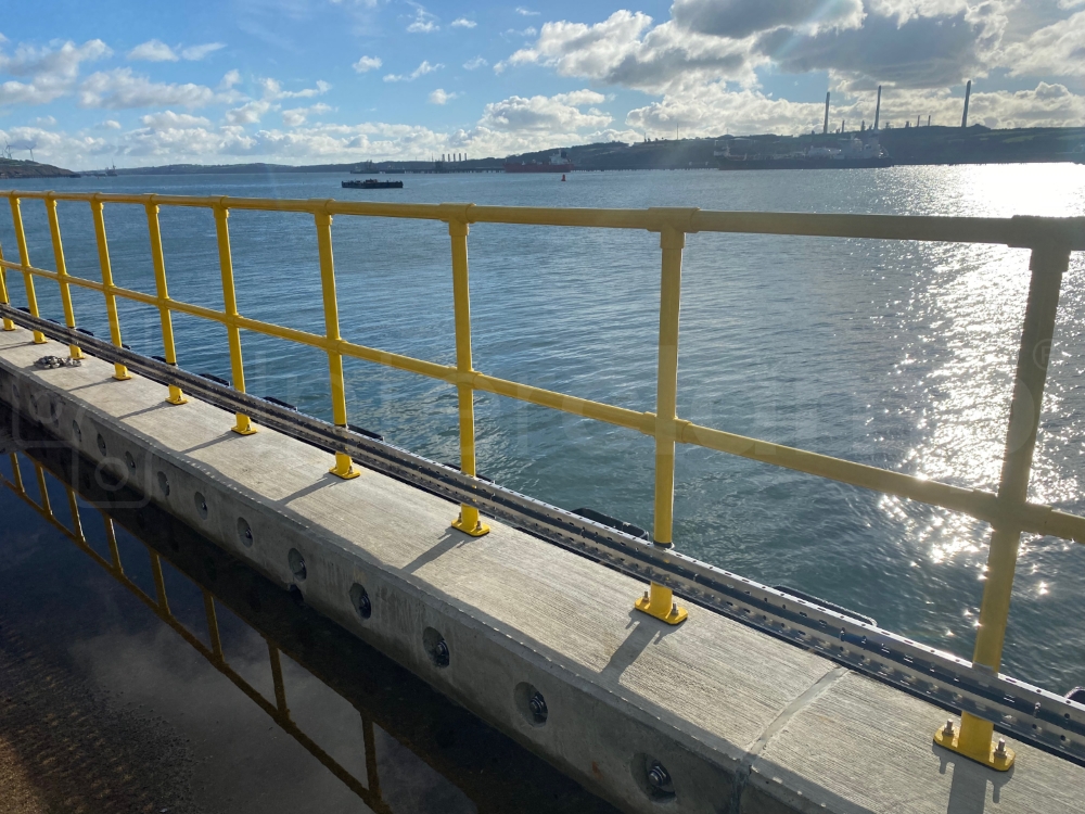 Interclamp power coated key clamp guardrail installed on a jetty ...